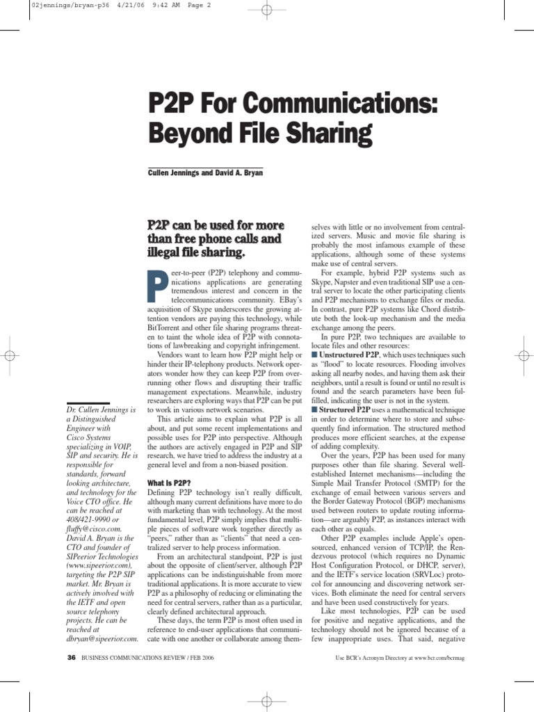 P 2 P Can Be Used For More Than Free Pho | PDF | Peer To Peer | Session Initiation Protocol