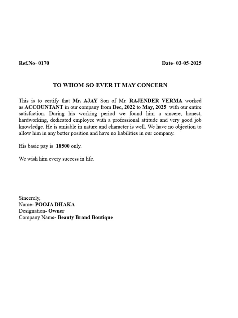 Experience Letter | PDF