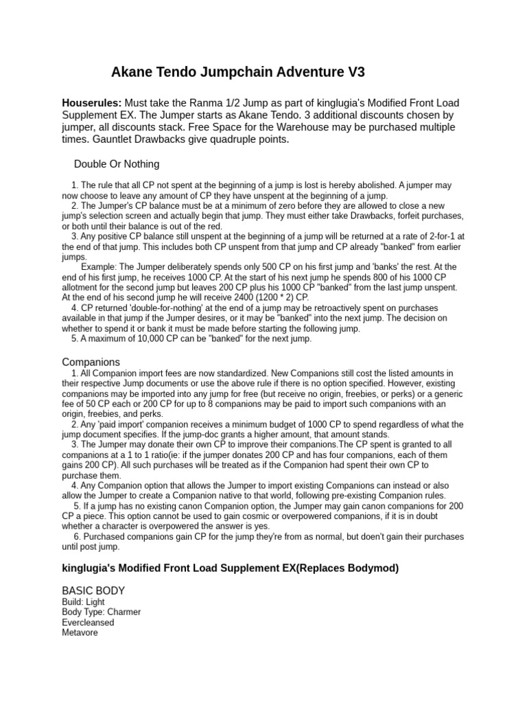 Akane Tendo Jumpchain Adventure V3 | PDF | Aslan