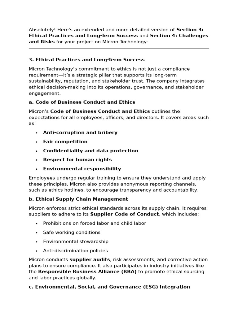 Micron Technology: Ethics for Success | PDF | Sustainability | Employee ...