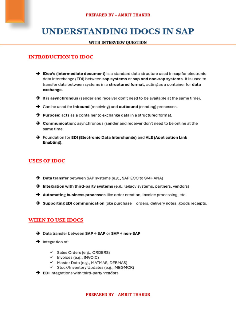 Understanding Idoc's in Sap (With Interview Question) | PDF | Electronic Data Interchange ...