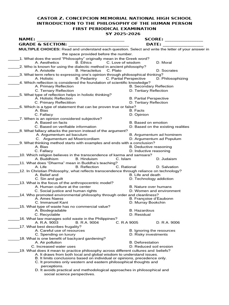Updated Intro To Philo RBT Hots Solo 1st Quarter Exam | PDF | Truth | Well Being
