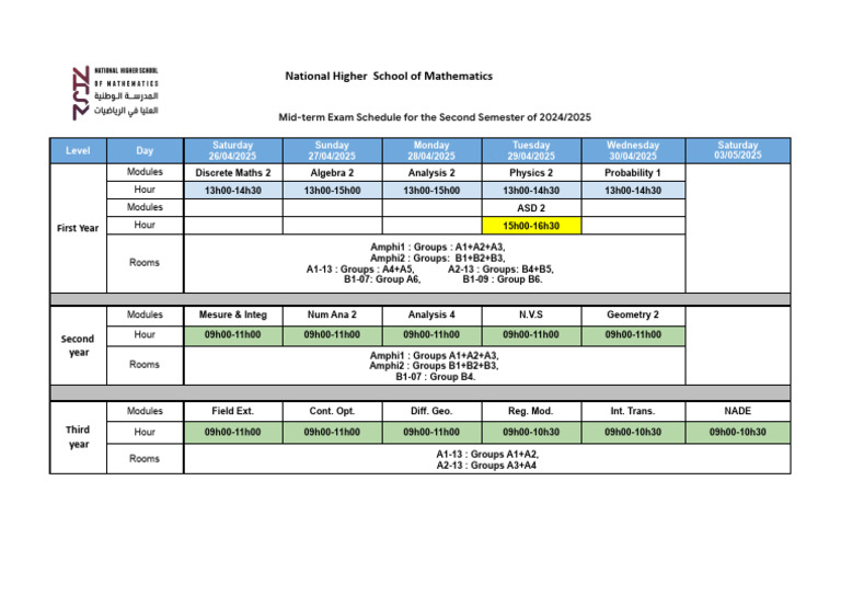 Time Table - Midterm Exam S2!24!25 | PDF