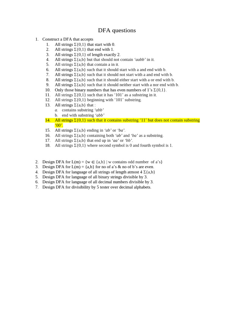 DFA Questions | PDF