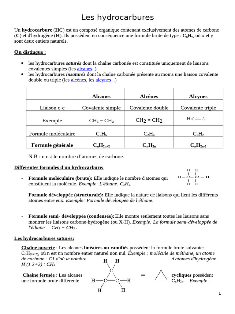 Formules des hydrocarbures et alcanes | PDF | Hydrocarbures | Alcane