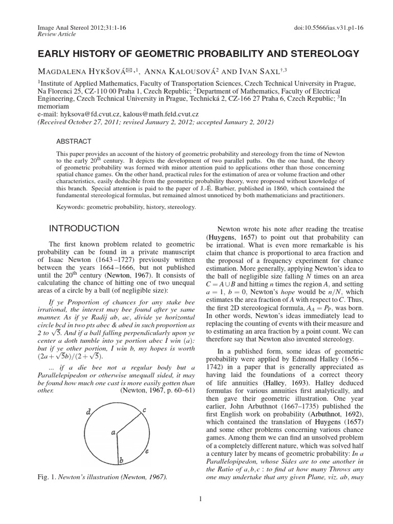 Early History of Geometric Probability and Stereology | PDF | Pi | Sphere