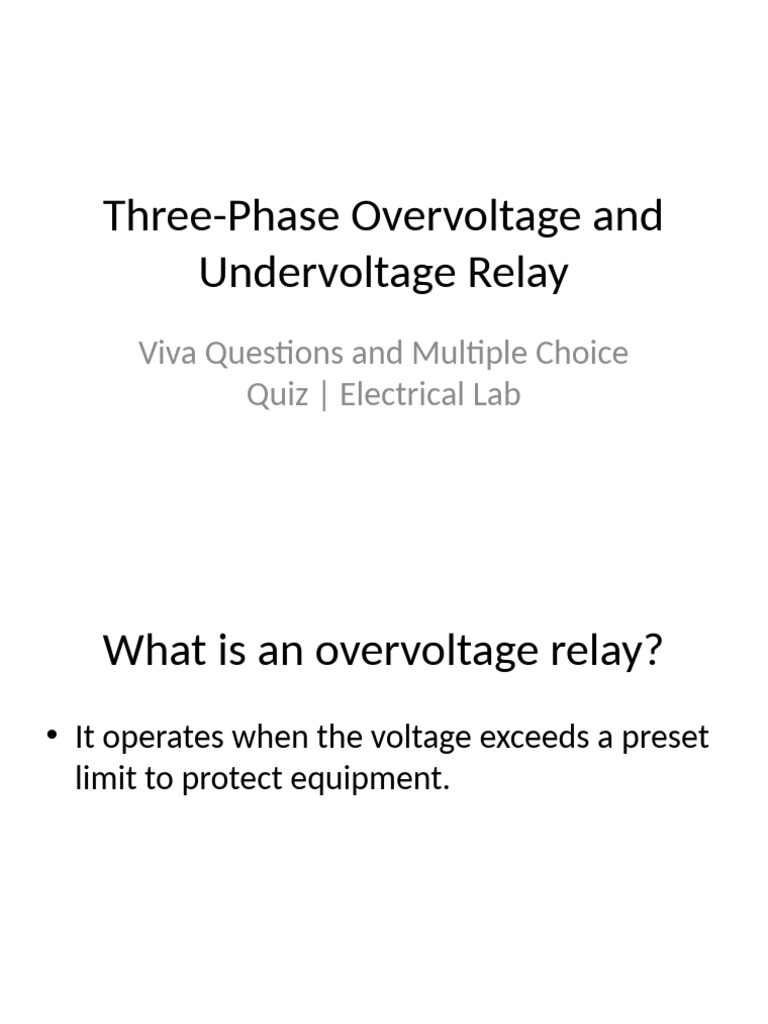 Three Phase OV UV Relay Viva MCQs | PDF | Relay | Transformer