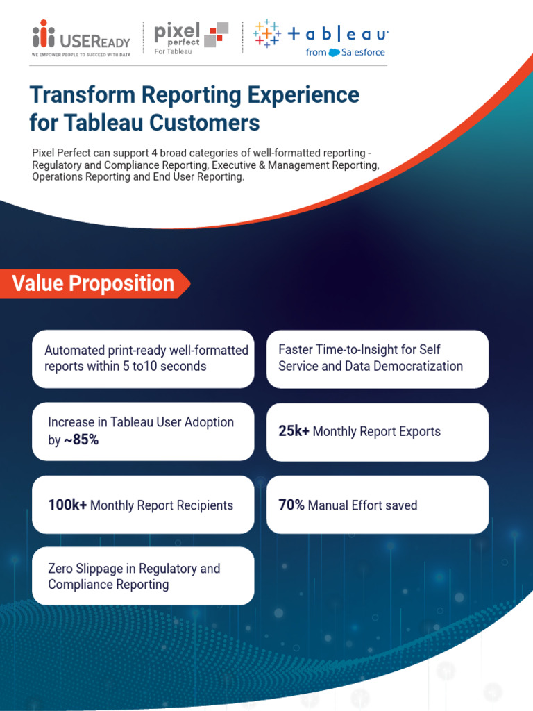 Pixel Perfect for Tableau Brochure 2024 Useready | PDF | Microsoft Excel | Computing