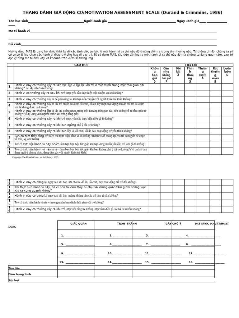 Motivation Assessment Scale Vietnamese | PDF