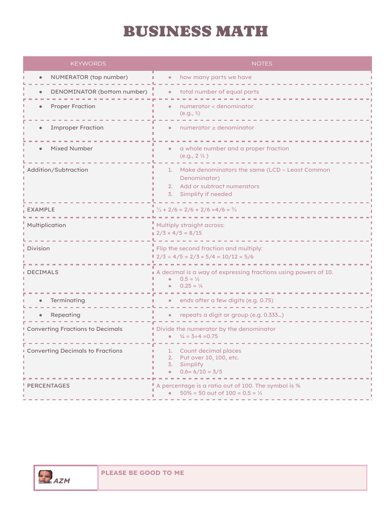 Bus Math - Cornell Notes Ver | PDF | Mathematical Objects ...