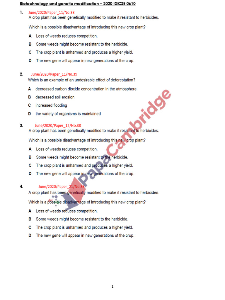 2020J Biotechnology and Genetic Modification IGCSE 0610 Stru | PDF