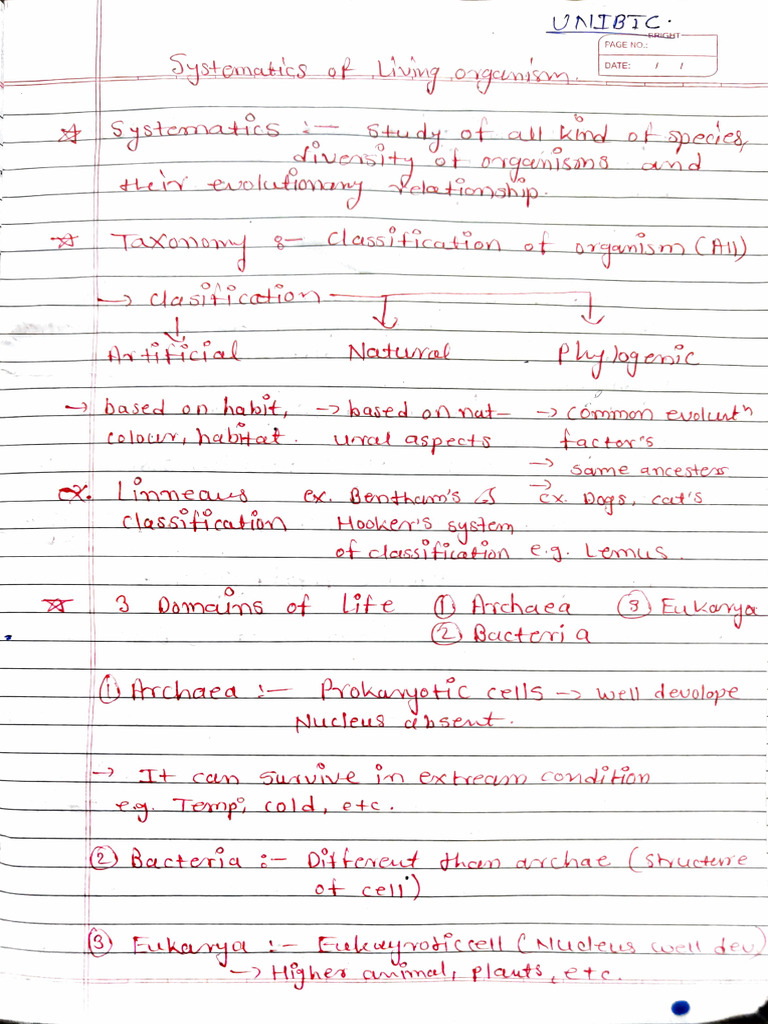 Systematics of Living Organisms Notes | PDF | Anatomy | Eukaryotes