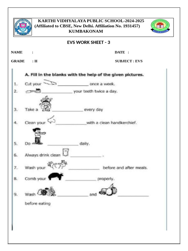 Evs Work Sheet - 3 | PDF