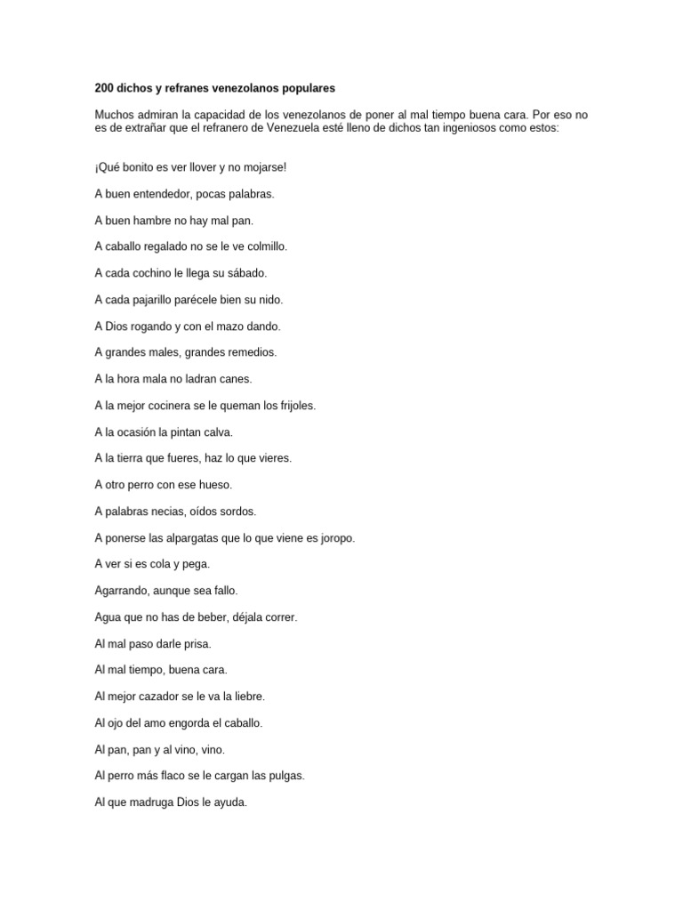 200 Refranes Populares Venezolanos | PDF