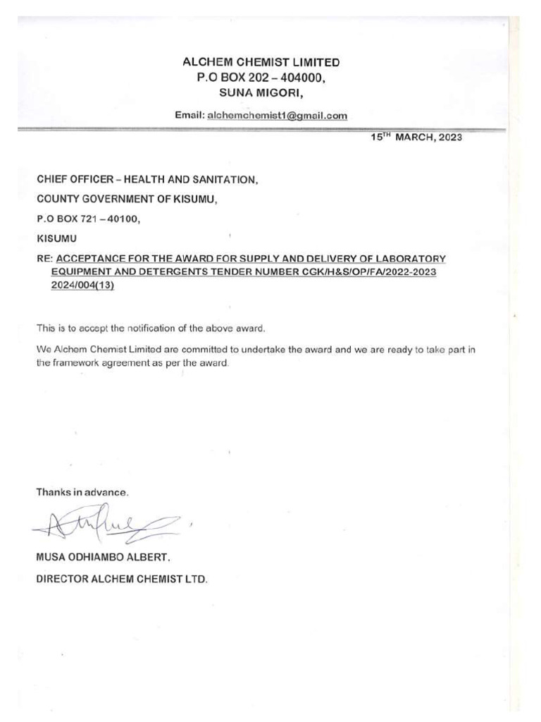Alchem Chemist Acceptance Letter | PDF