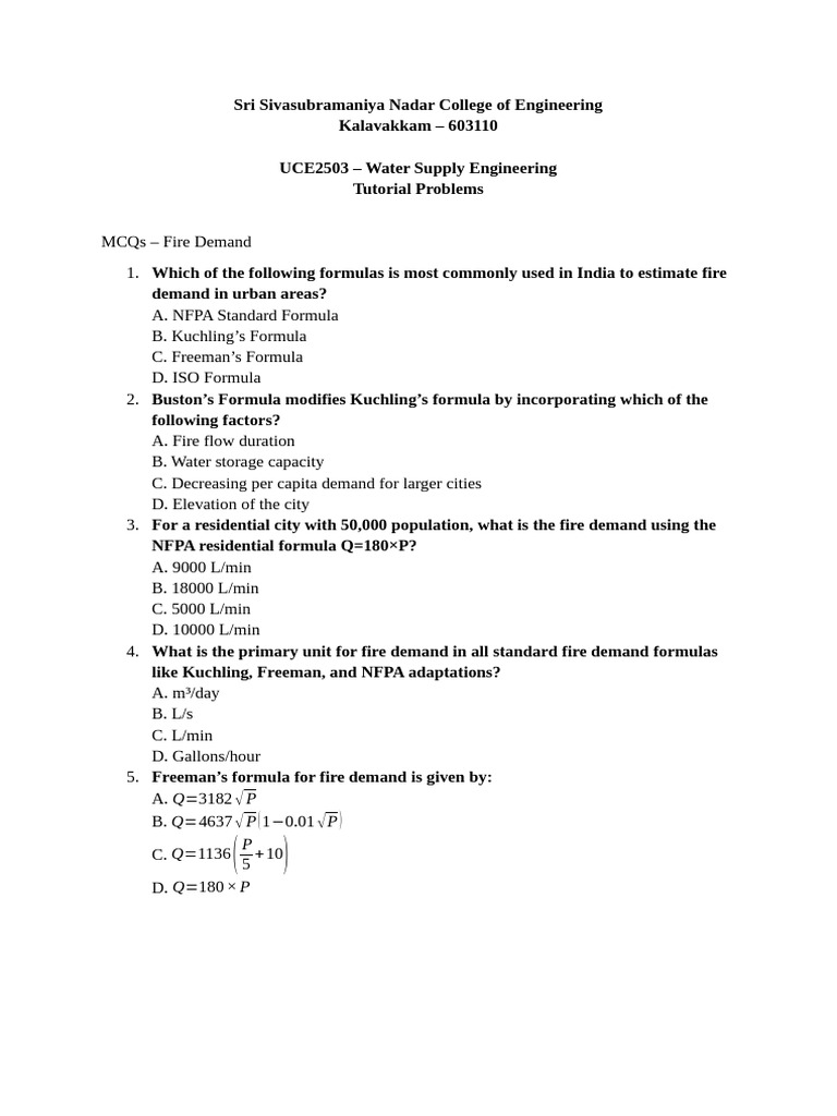Tutorial - MCQ - Fire Demand | PDF