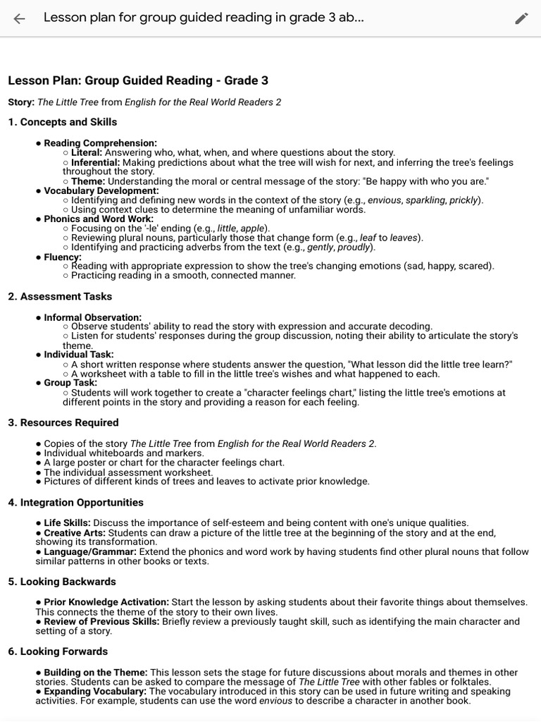 Grade 3 Guided Reading Lesson Plan | PDF | Reading Comprehension ...