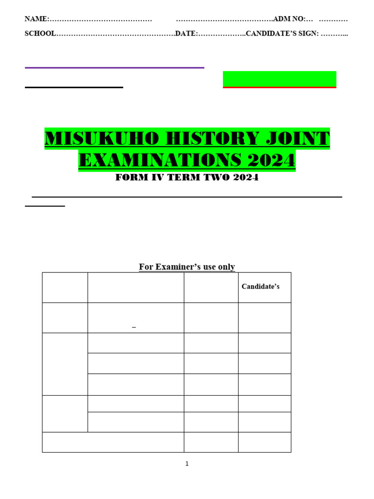 Misukuho History Pp1 Series 2 Term 3 2024 - 1725999938 | PDF | Kenya