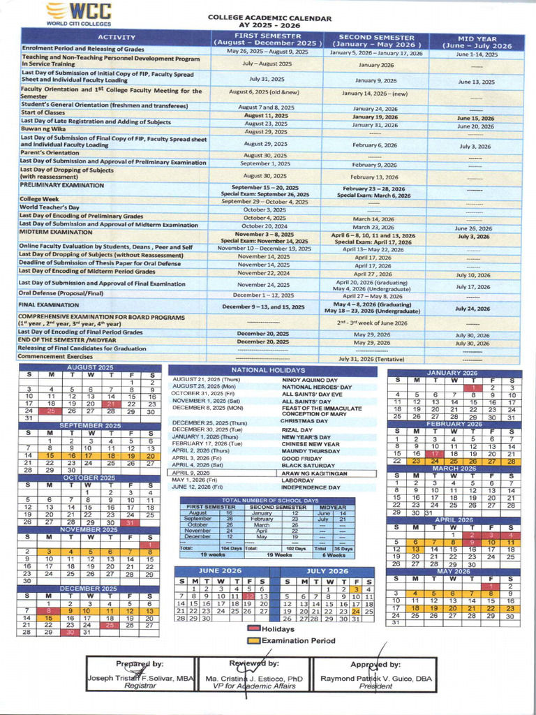 College Academic Calender 2025 2026 1 | PDF