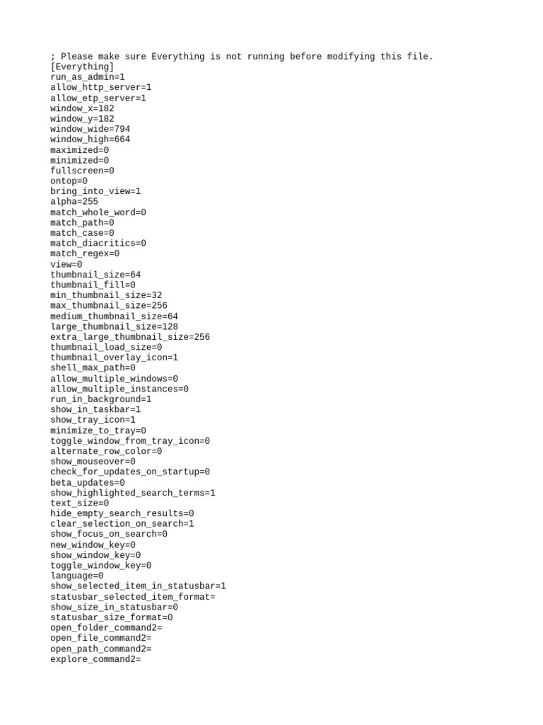 Everything Software Configuration Settings | PDF