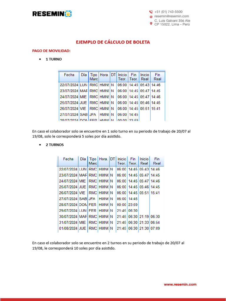 Ejemplo de Cálculo de Boleta | PDF