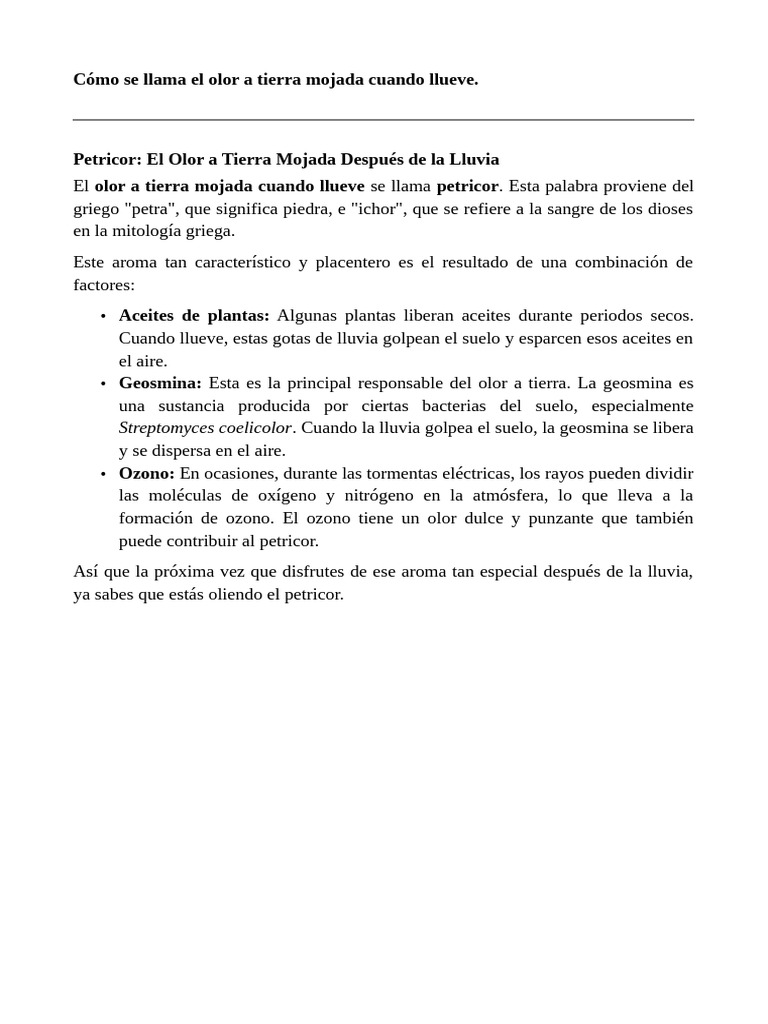 Petricor y Su Definición. Olor A Tierra Mojada. GEMINI | PDF