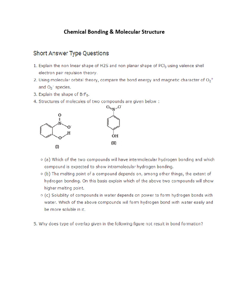 Question Bank Chemical Bonding and Molecular Structures | PDF