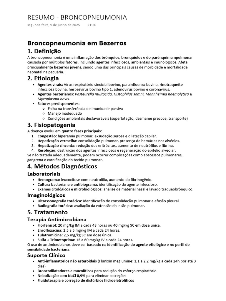 Broncopneumonia em Bezerros: Causas e Tratamento | PDF | Remédio ...