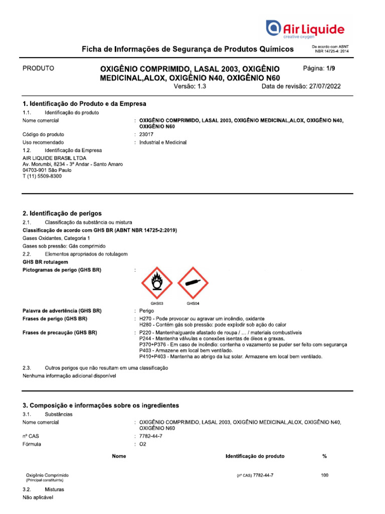 Air Liquide - Fds Oxigenio 23017 | PDF