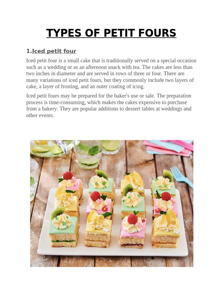 Types and Examples of Petit Fours | PDF | Cakes | Desserts