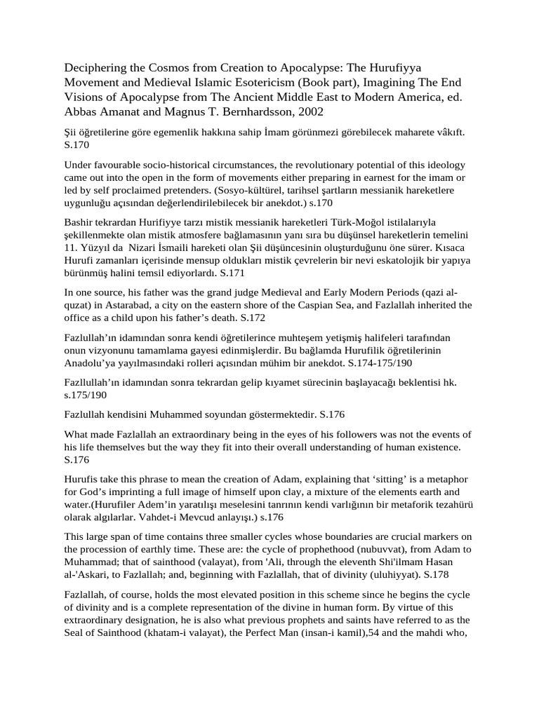 Deciphering the Cosmos From Creation to Apocalypse the Hurufiyya Movement and Medieval Islamic ...