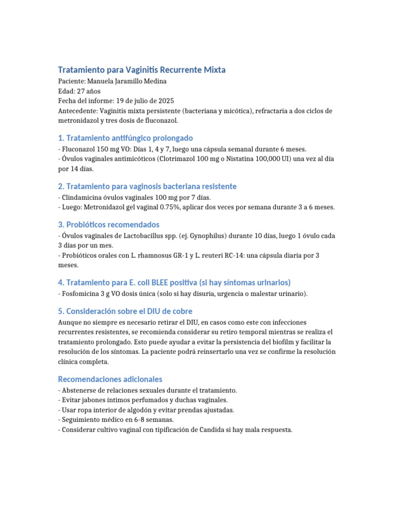 Tratamiento Vaginitis Recurrente | PDF