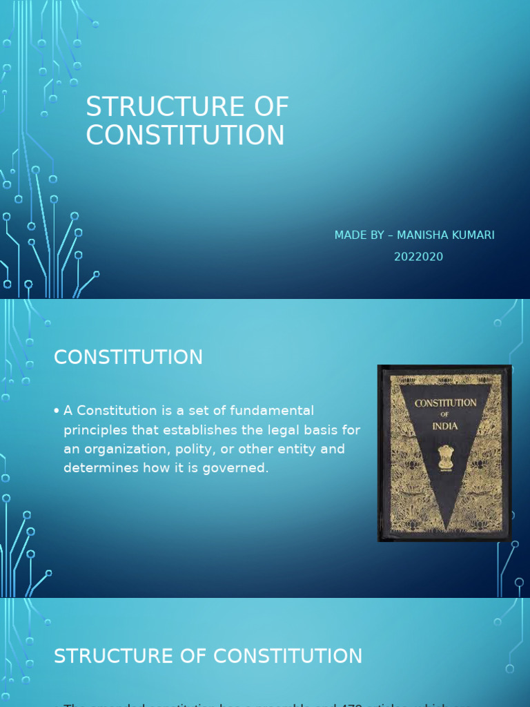 Structure of Constitution: Made by - Manisha Kumari 2022020 | PDF ...