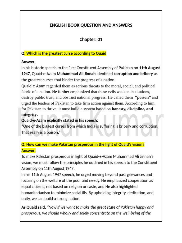 English Book Question and Answers | PDF | Muhammad Ali Jinnah | Ralph ...