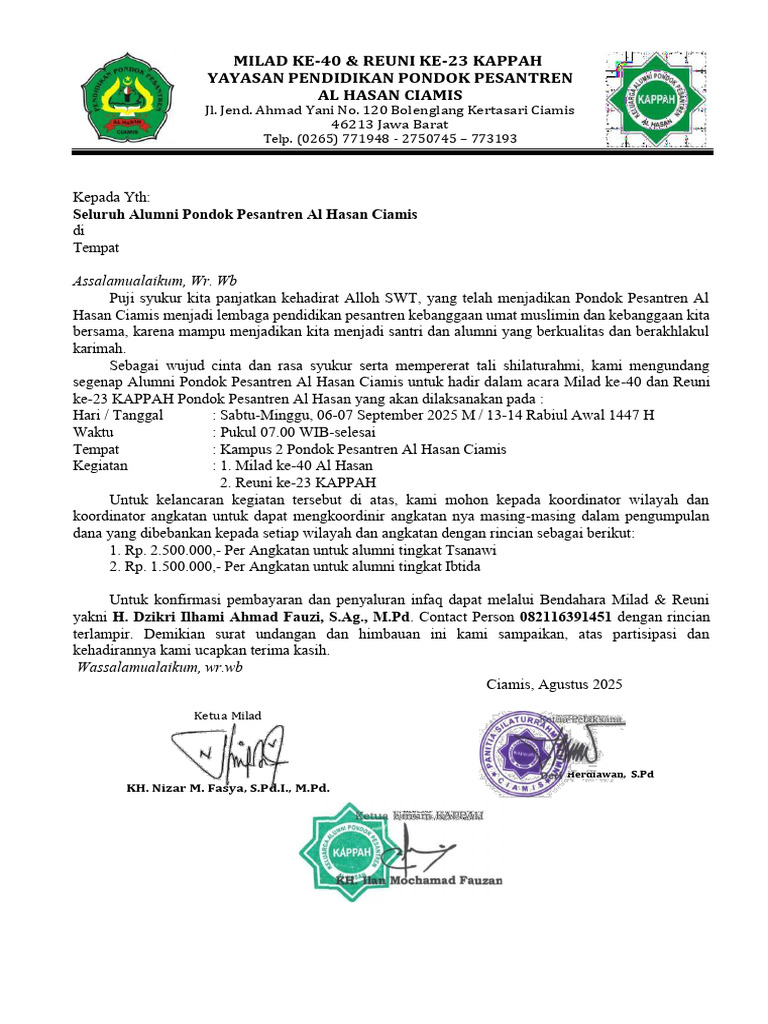 Milad 40 & Reuni 23 Al Hasan Ciamis | PDF
