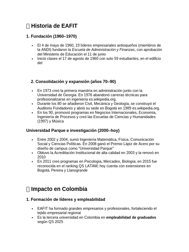 ? Historia de EAFIT | PDF | Economias | Science