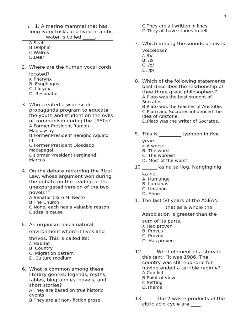 Quiz on Science and Literature Concepts | PDF | Atmosphere | Earth
