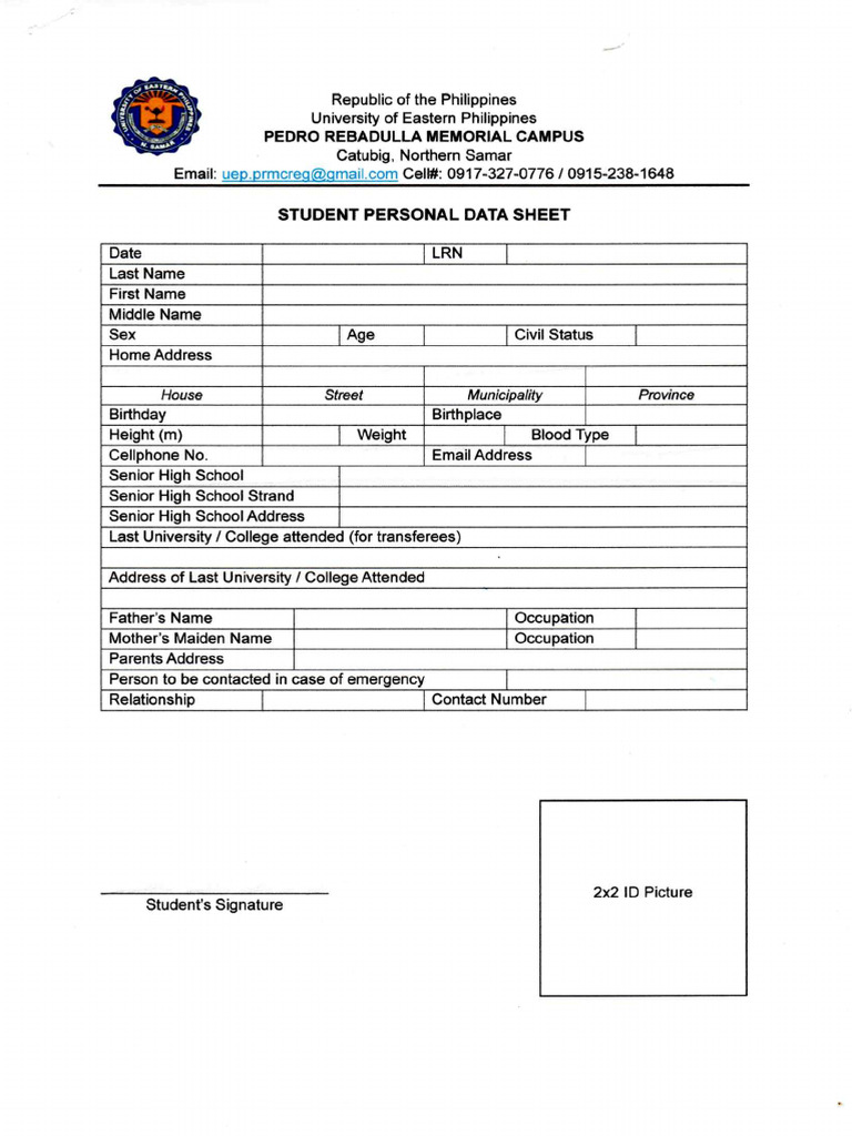 Student Personal Data Sheet 2024 Updated | PDF