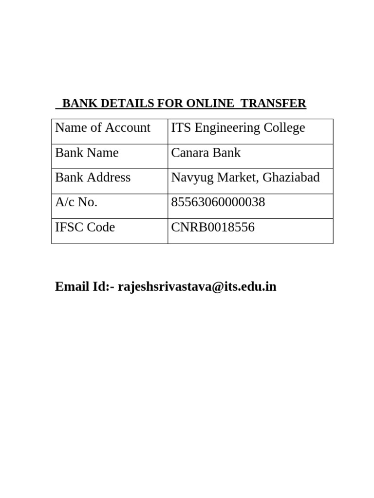 Canara Bank Details | PDF