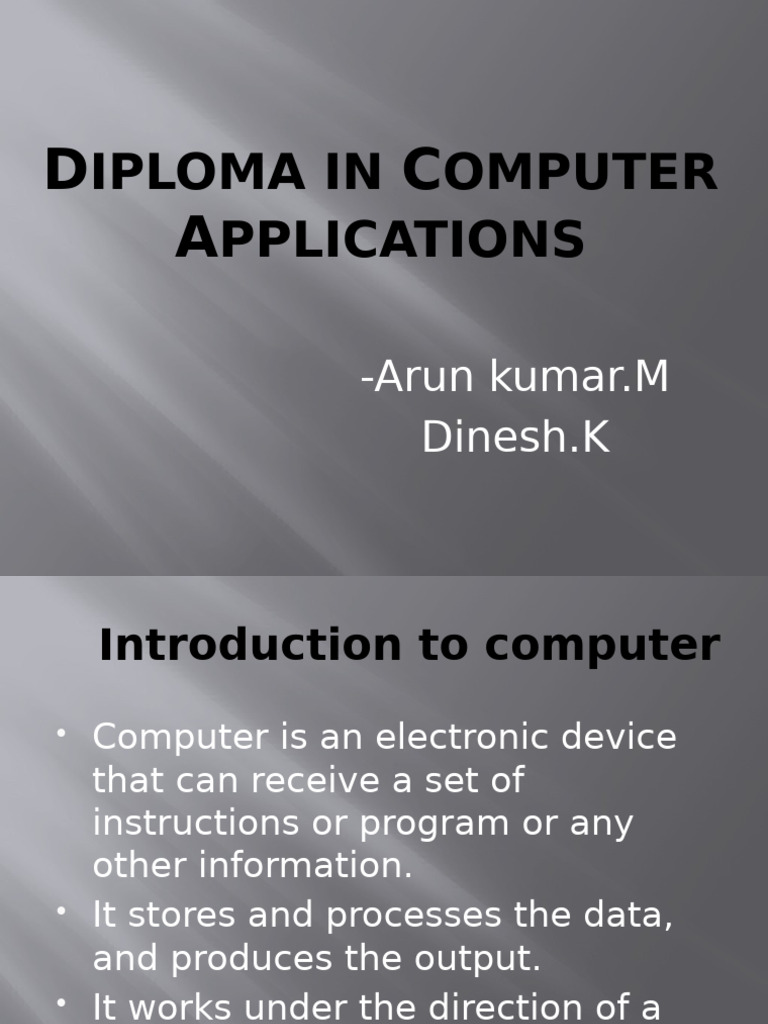 Diploma in Computer Applications | PDF | Integrated Circuit | Computer Program