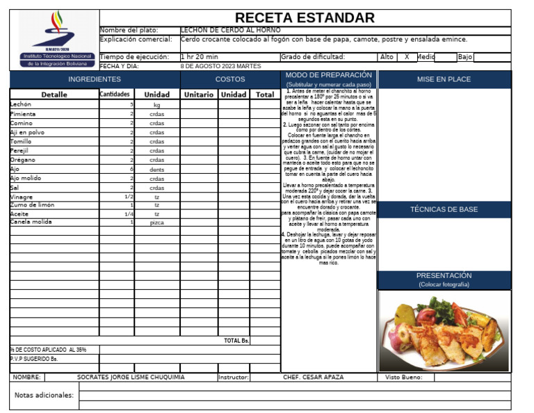 Lechon de Cerdo Al Horno 8 de Agosto 2023 | PDF | ensalada | Cocinando