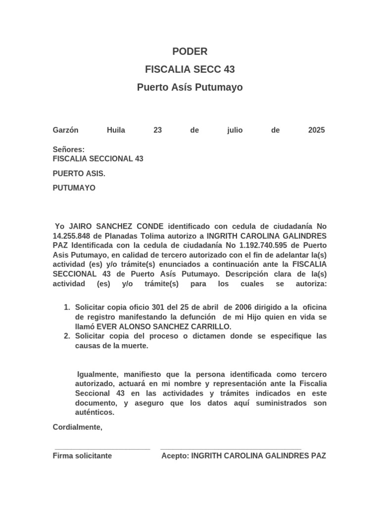 Poder Pára Colpensiones | PDF