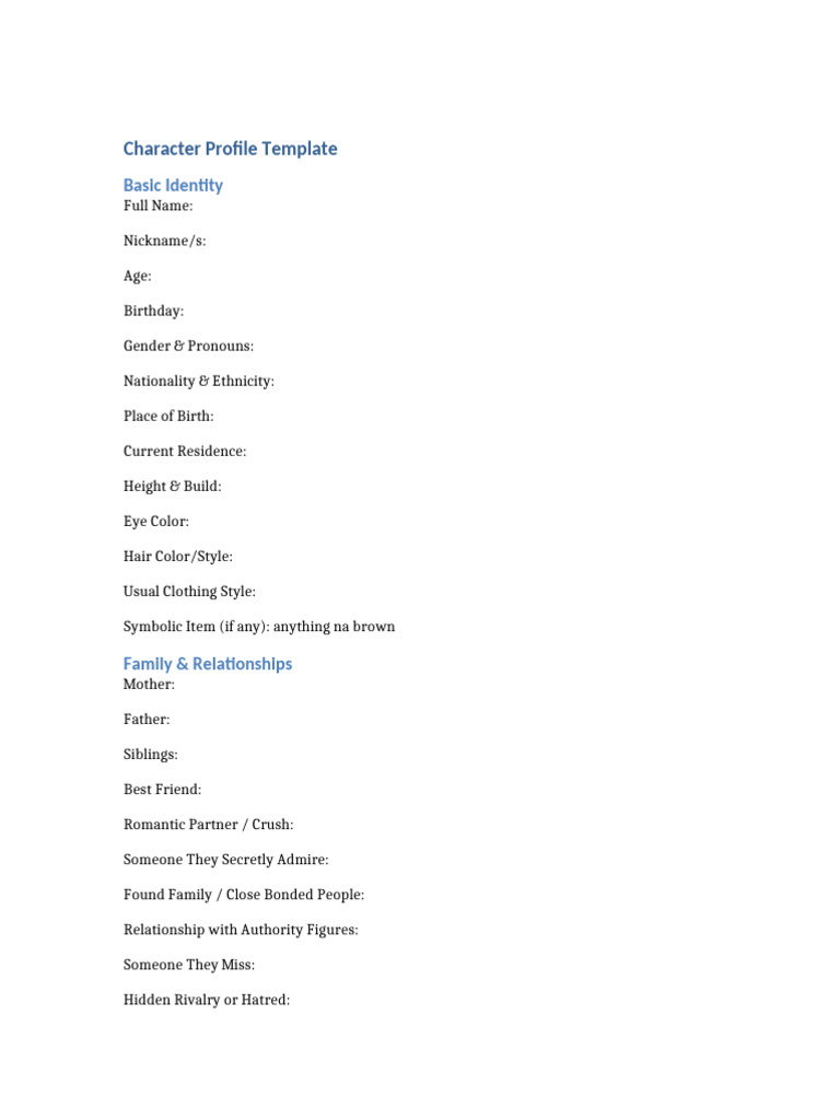 Character Profile Template | PDF