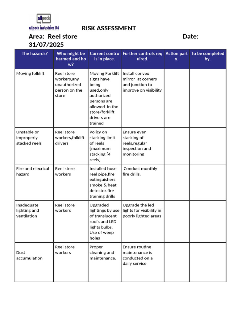 Risk Asessment Template | PDF | Forklift | Occupational Safety And Health