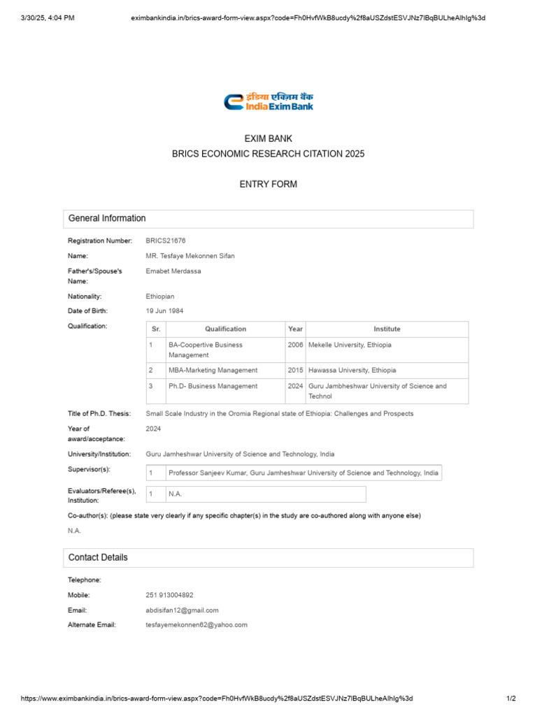 Eximbankindia - in Brics Award Form View - Aspx Code Fh0HvfWkB8ucdy3d ...
