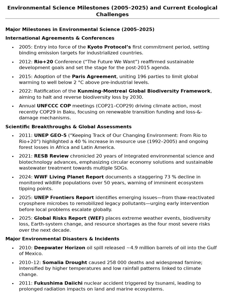 Key Environmental Science Milestones 2005-2025 | PDF | Habitat ...