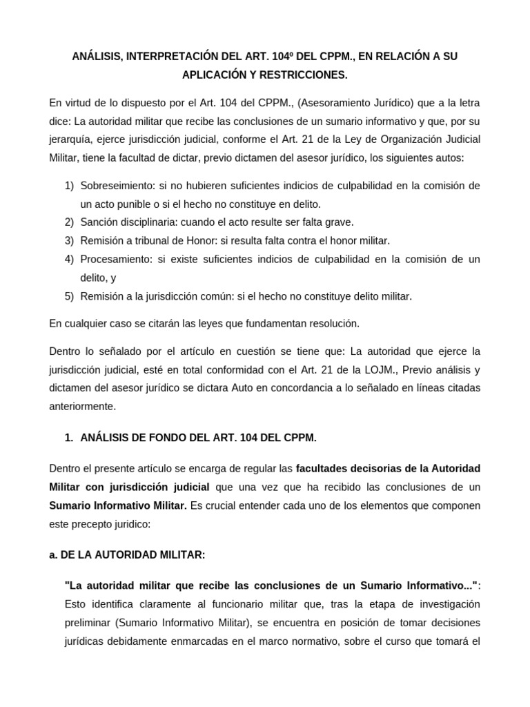Analisis Del Art 104 Cppm. | PDF | Debido al proceso | Derecho penal