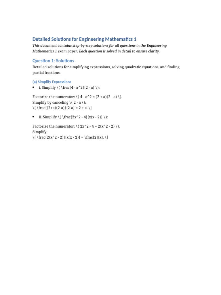 Engineering Math1 Solutions | PDF