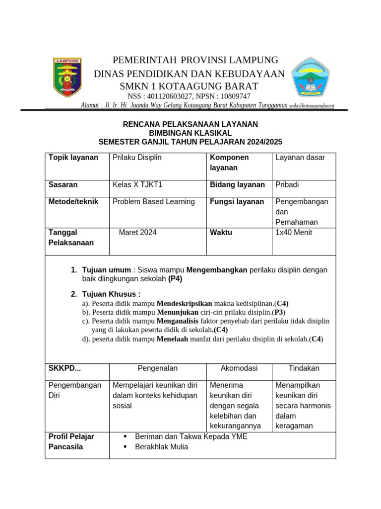 Rencana Layanan Bimbingan Disiplin & Pernikahan Dini | PDF