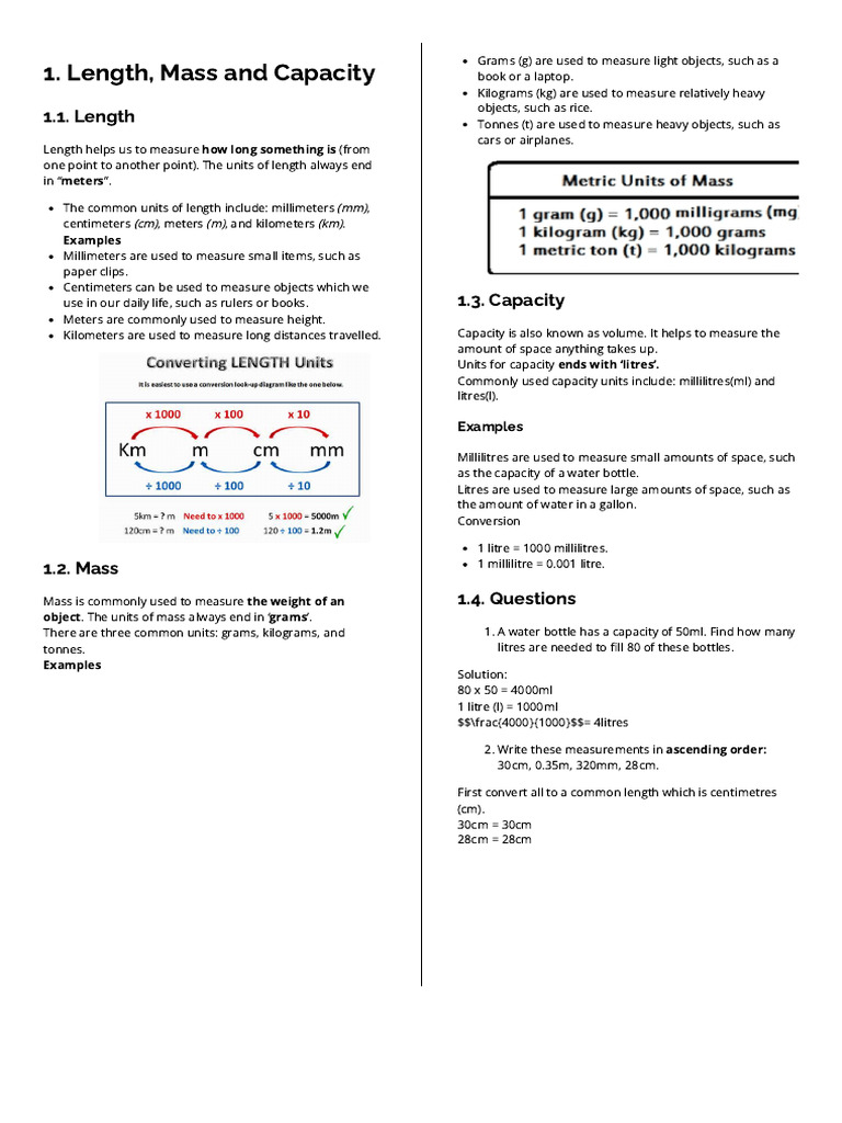 Length, Mass, and Capacity Guide | PDF | Litre | Metrology